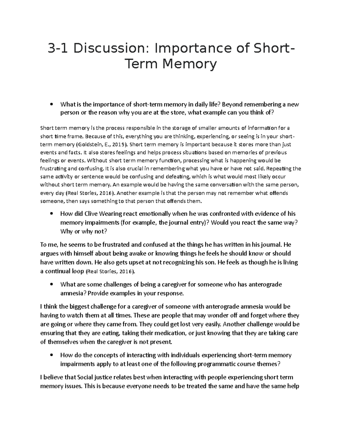 PSY 375 3-1 Discussion: The Role of Short-Term Memory in Daily Life ...