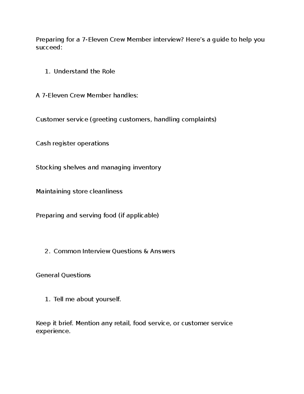 7 Eleven - Interview material - Preparing for a 7-Eleven Crew Member ...