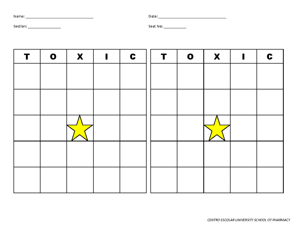 Toxic 20 Cards 20final - Toxicology - CENTRO ESCOLAR UNIVERSITY SCHOOL ...
