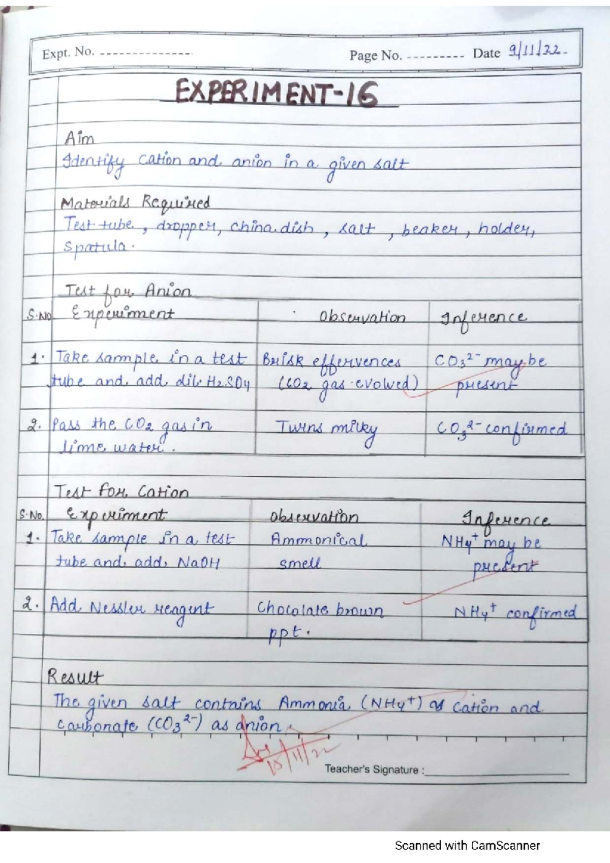 Experiment 16: Identification of Cations and Anions in Salts - Studocu