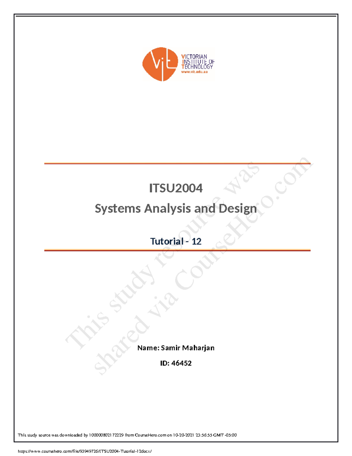 ITSU2004 Tutorial 12 - ITSU2004 - Studocu