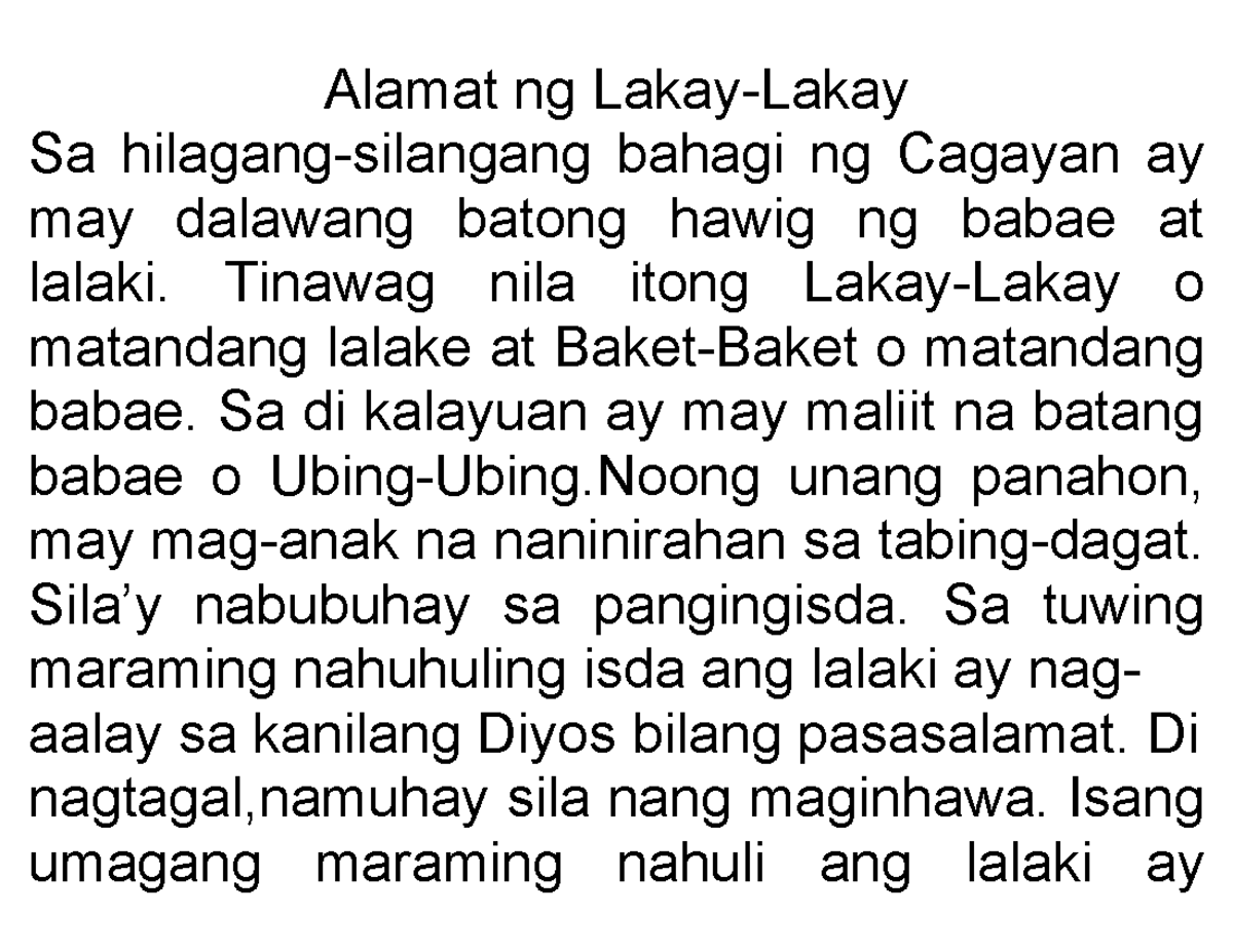 420615414 Alamat ng Lakay-Lakay: Isang Maikling Kuwento - Studocu