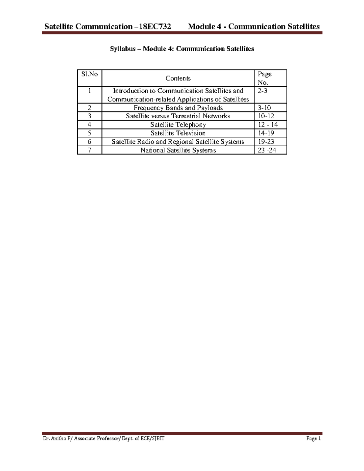 BEC515D Module 4: Communication Satellites Syllabus and Overview - Studocu