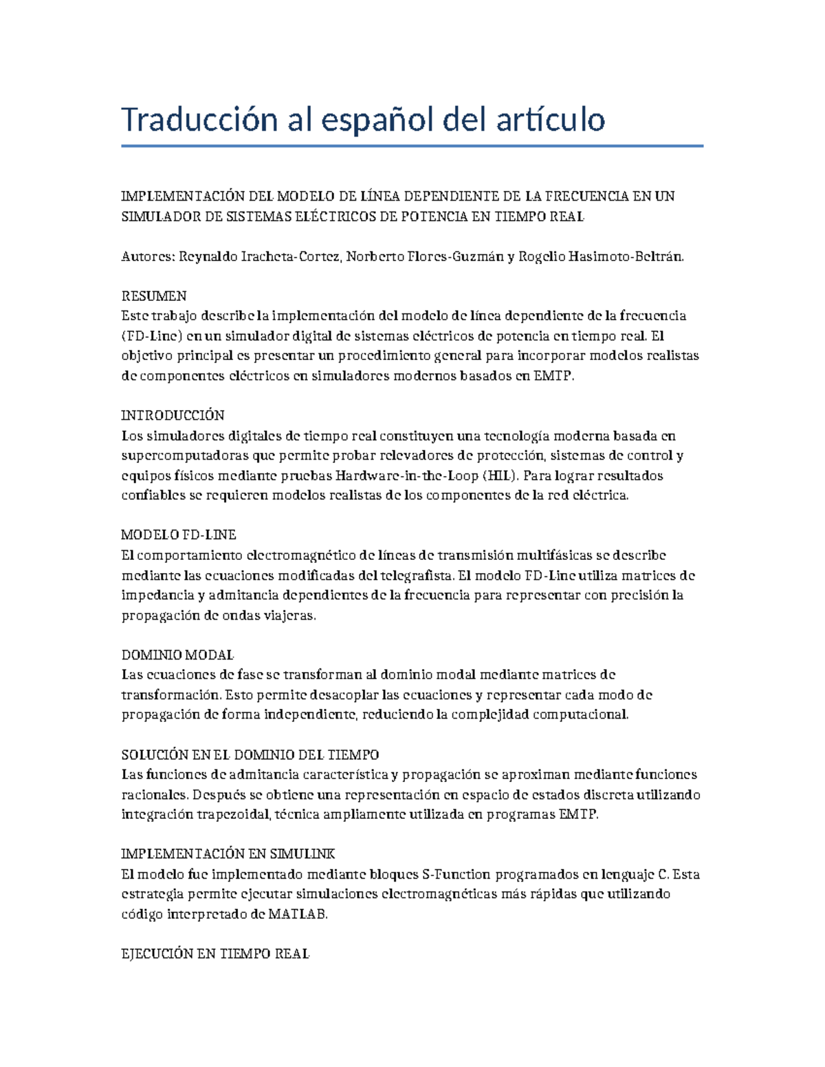 Traducción del Artículo sobre Implementación de Modelos en Simuladores ...