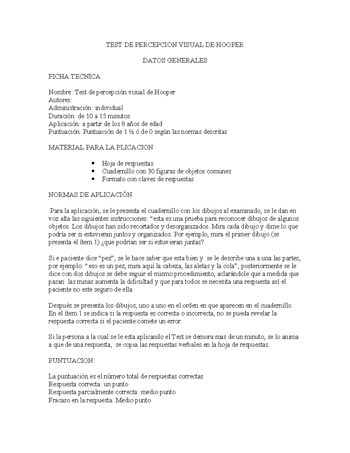 Test de Percepción Visual de Hooper - Ficha Técnica y Normas - Studocu