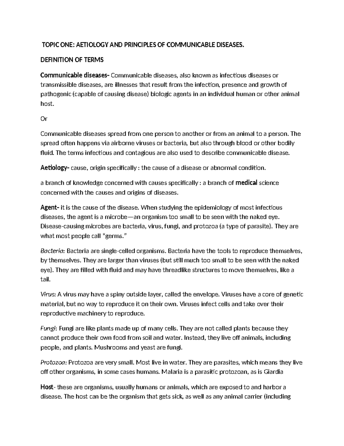 AET 101: Aetiology and Principles of Communicable Diseases Explained - Studocu