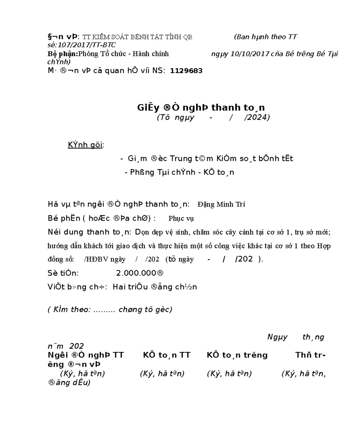 Đề nghị thanh toán lương - TT Kiểm Soát Bệnh Tật Tỉnh QB - Studocu