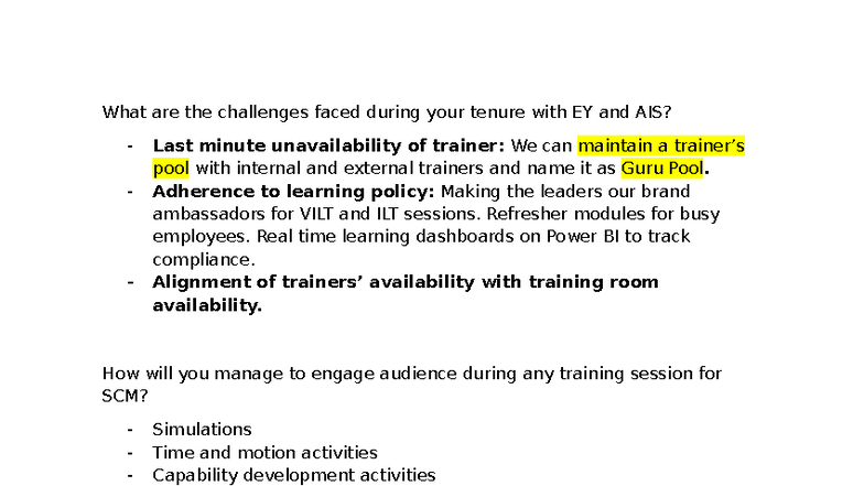 L&D Question Bank - 1234: Challenges in SCM Training Effectiveness ...