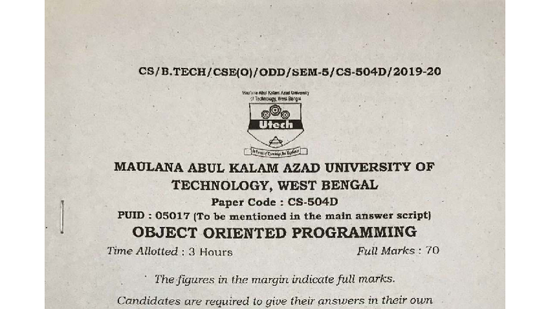 CS504D 2019-20 - Object Oriented Programming Exam Questions - Studocu