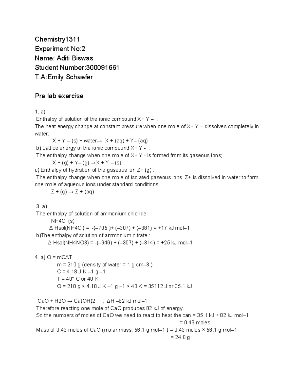 SCH4U Lesson 2 Worksheet: Quantum Numbers & Orbital Differences - Studocu