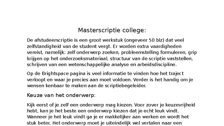 Masterscriptie College: Richtlijnen voor het Schrijven van een Scriptie ...