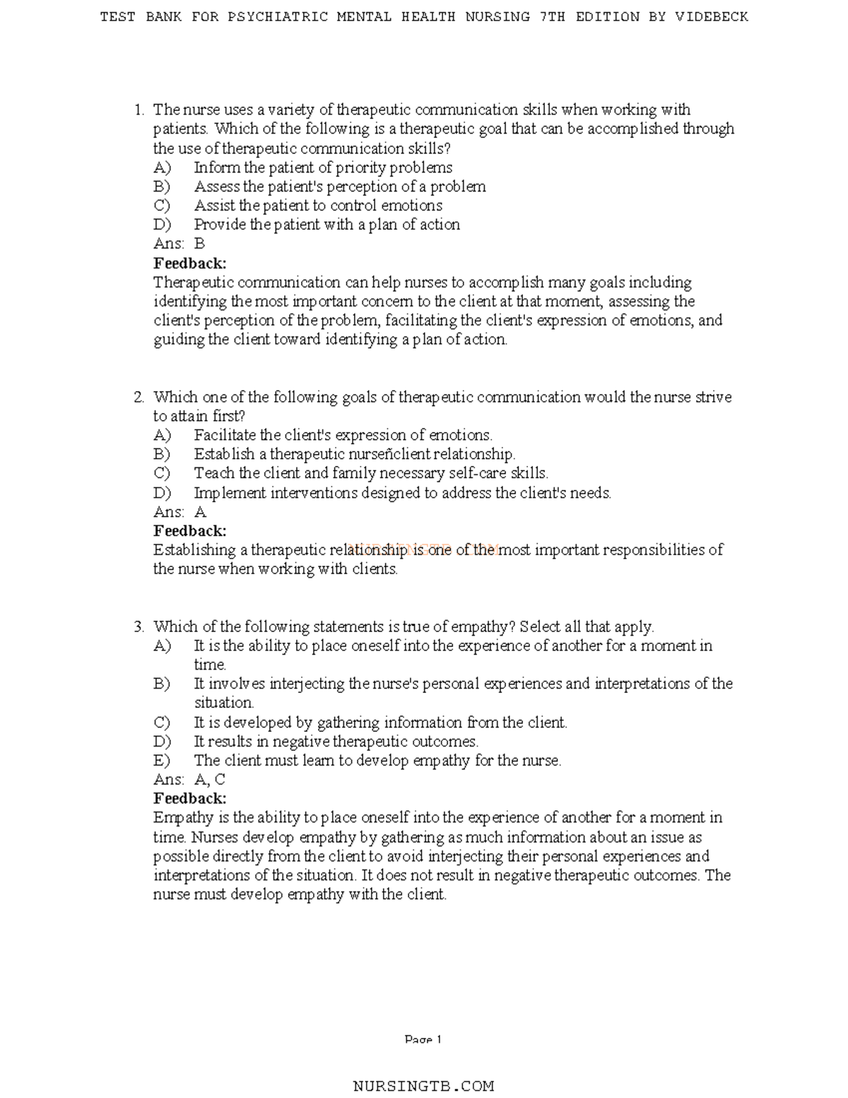TB Ch 6 - Therapeutic Communication Test Bank for Nursing Students ...