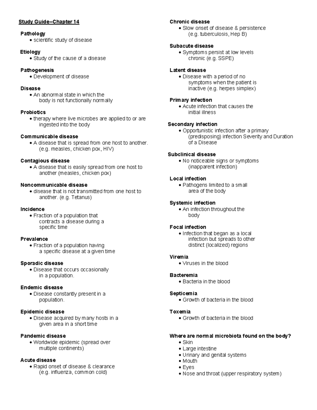 Study Guide: Disease Transmission & Epidemiology (Course Code TBD ...