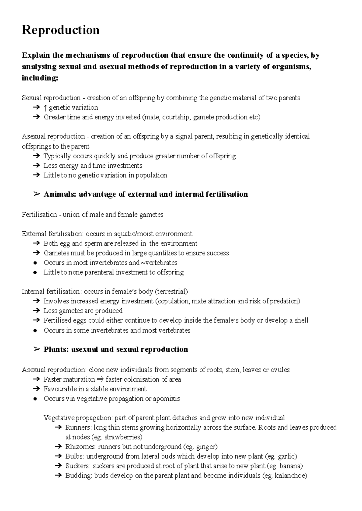 Biology Notes: Mechanisms of Reproduction in Organisms (Year 11-12 ...