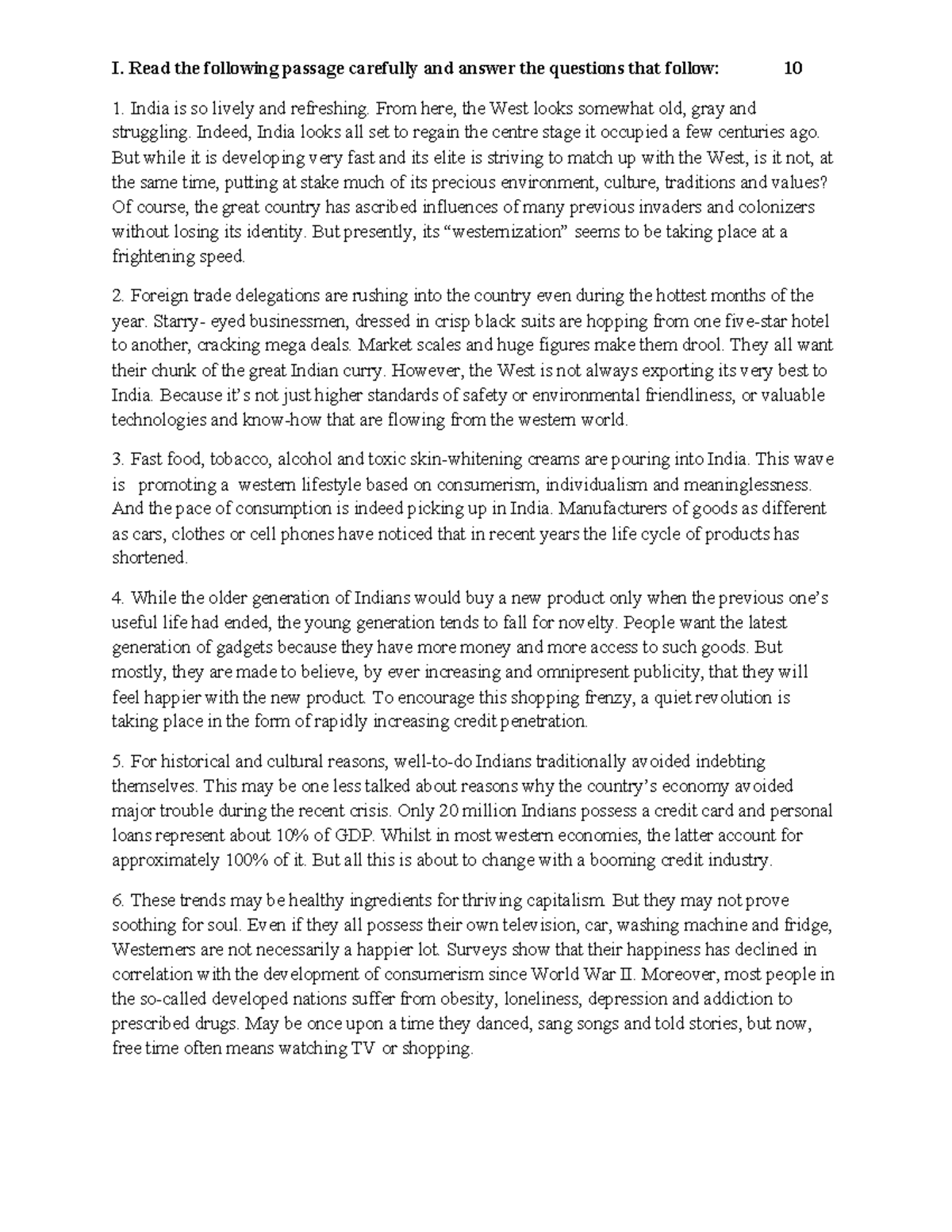 Grade 11 ENG SLIP 18 - Slip Test on Consumerism and Culture - Studocu