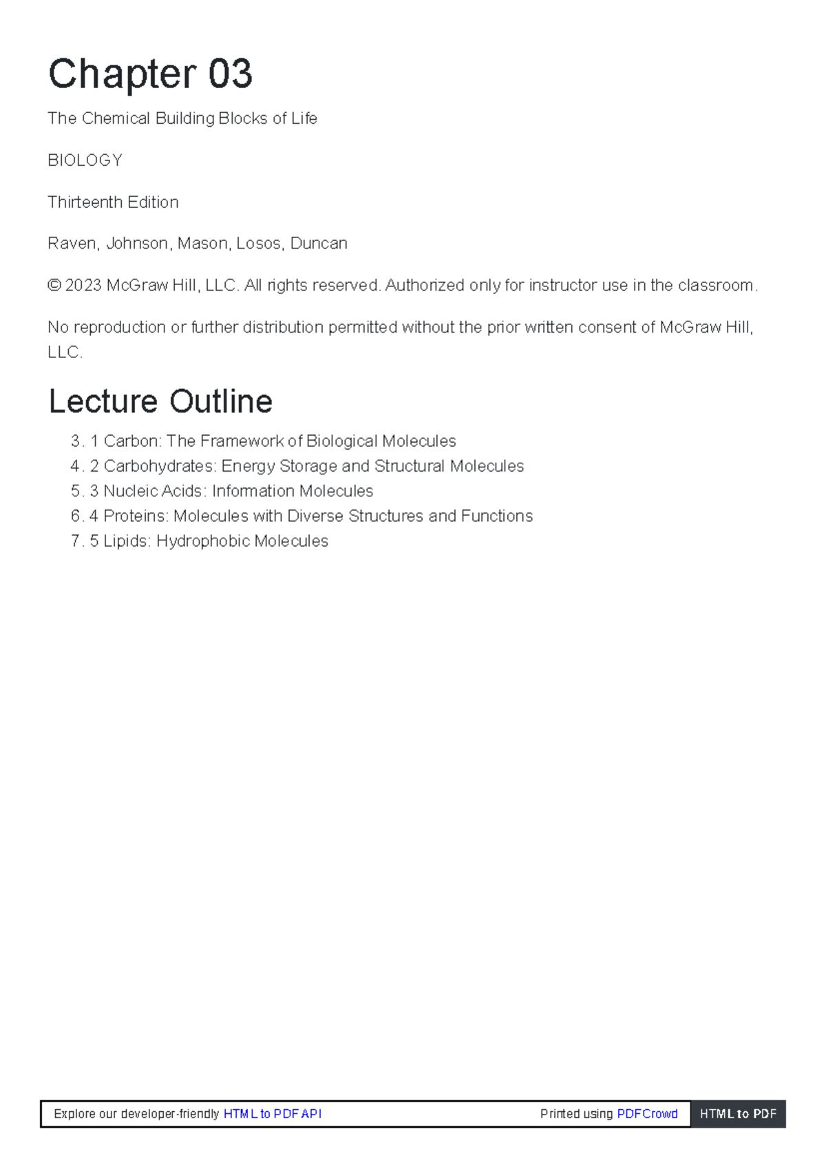 Biology 101: Chapter 03 - The Chemical Building Blocks of Life - Studocu