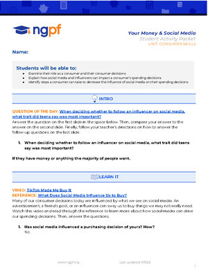 Starting a New Job Student Activity Packet (Career Unit) - Studocu