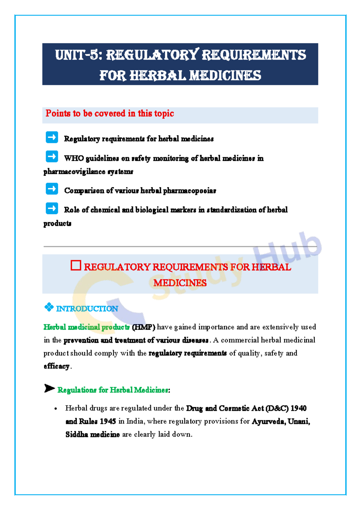 Quality Control & Standardization of Herbal Medicines (Unit 5) - Studocu