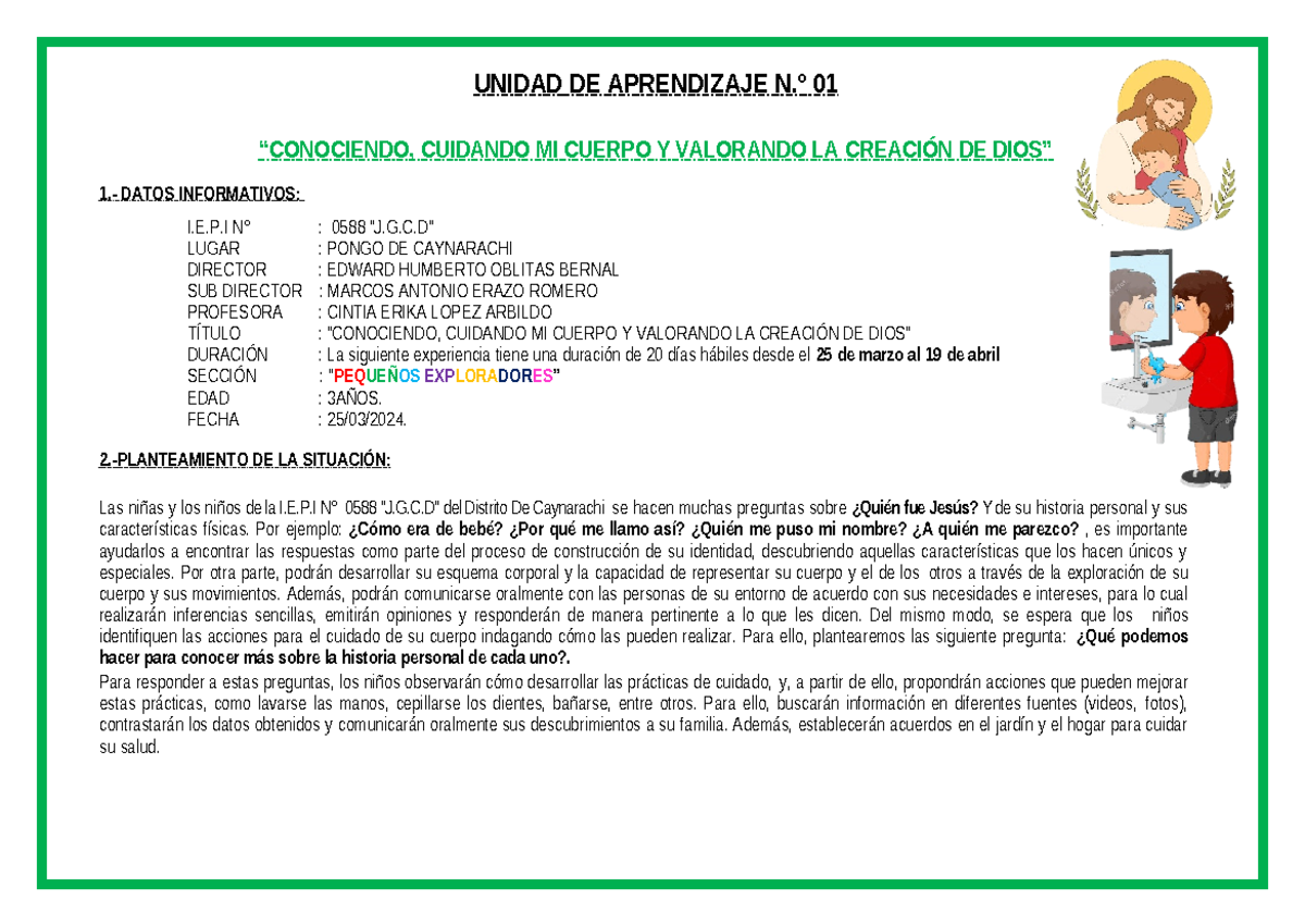 Unidad DE Aprendizaje N 01 - UNIDAD DE APRENDIZAJE N.º 01 “CONOCIENDO ...