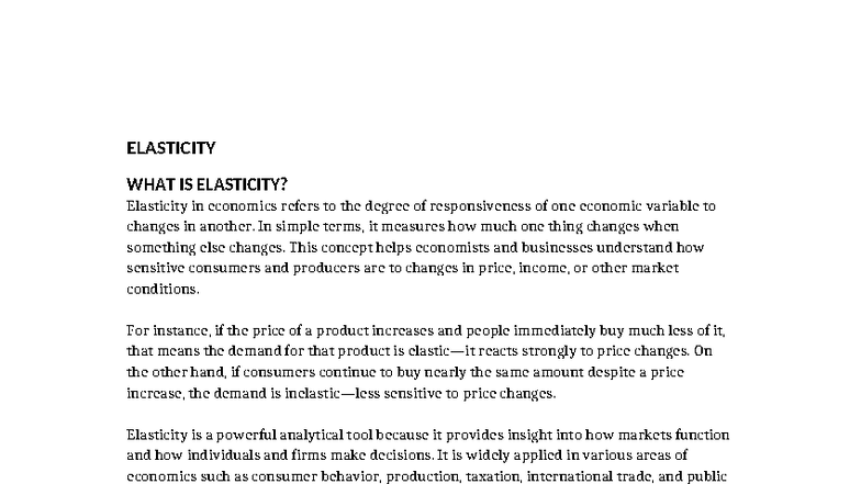 ECON 101: Understanding Elasticity and Price Elasticity of Demand - Studocu