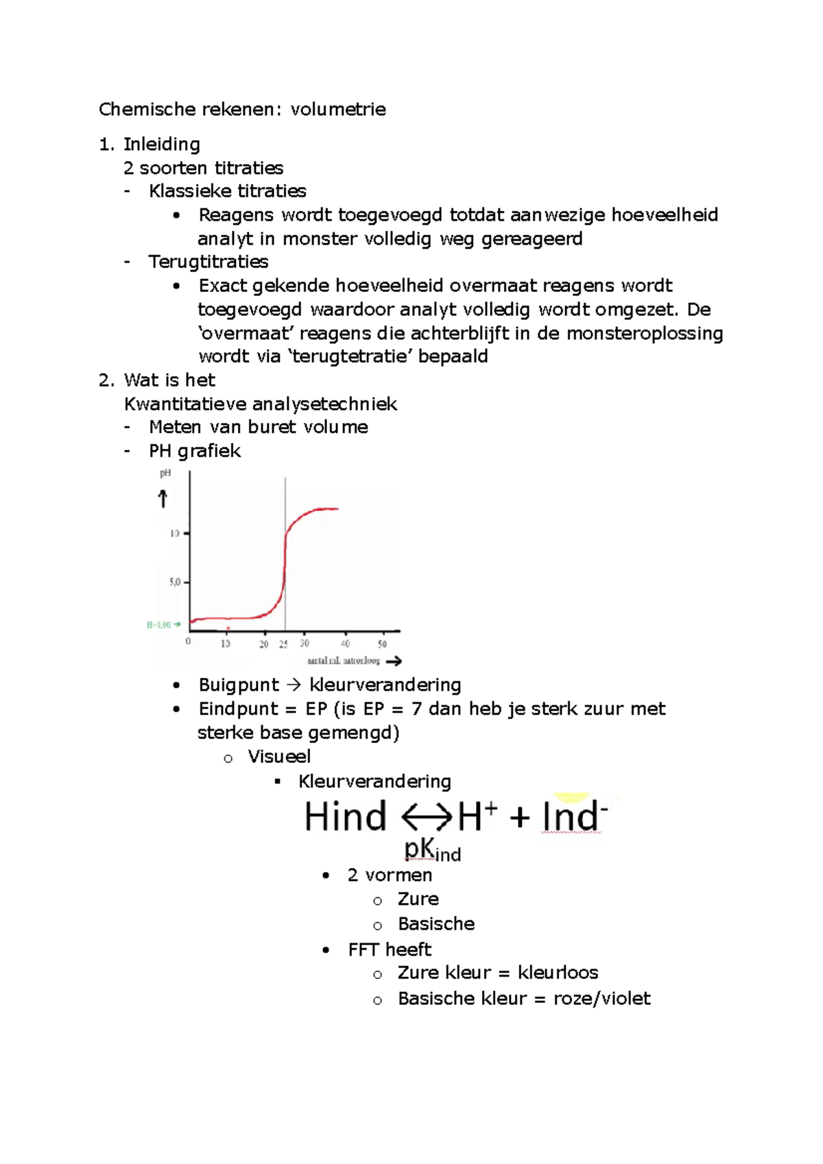 Volumetrie - samenvatting - Chemische rekenen: volumetrie Inleiding 2 ...