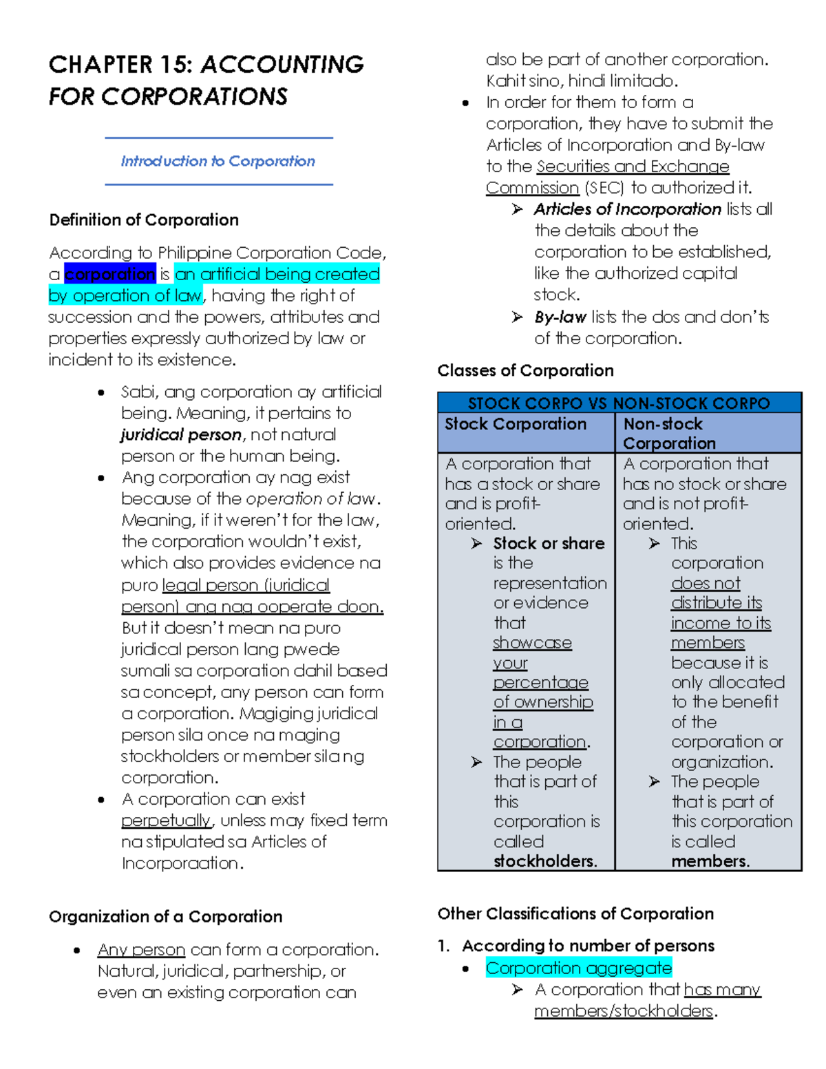 FAR3 Chapter 15: Accounting for Corporations Overview - Studocu