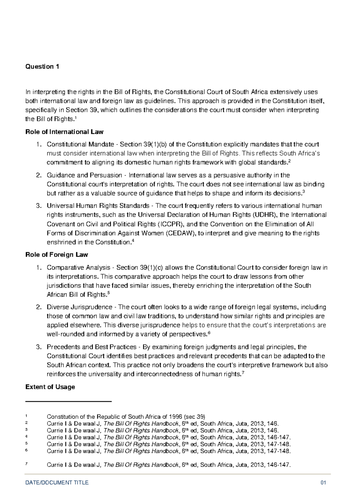 FUR2601 Assignment 2: The Role of International and Foreign Law in SA ...