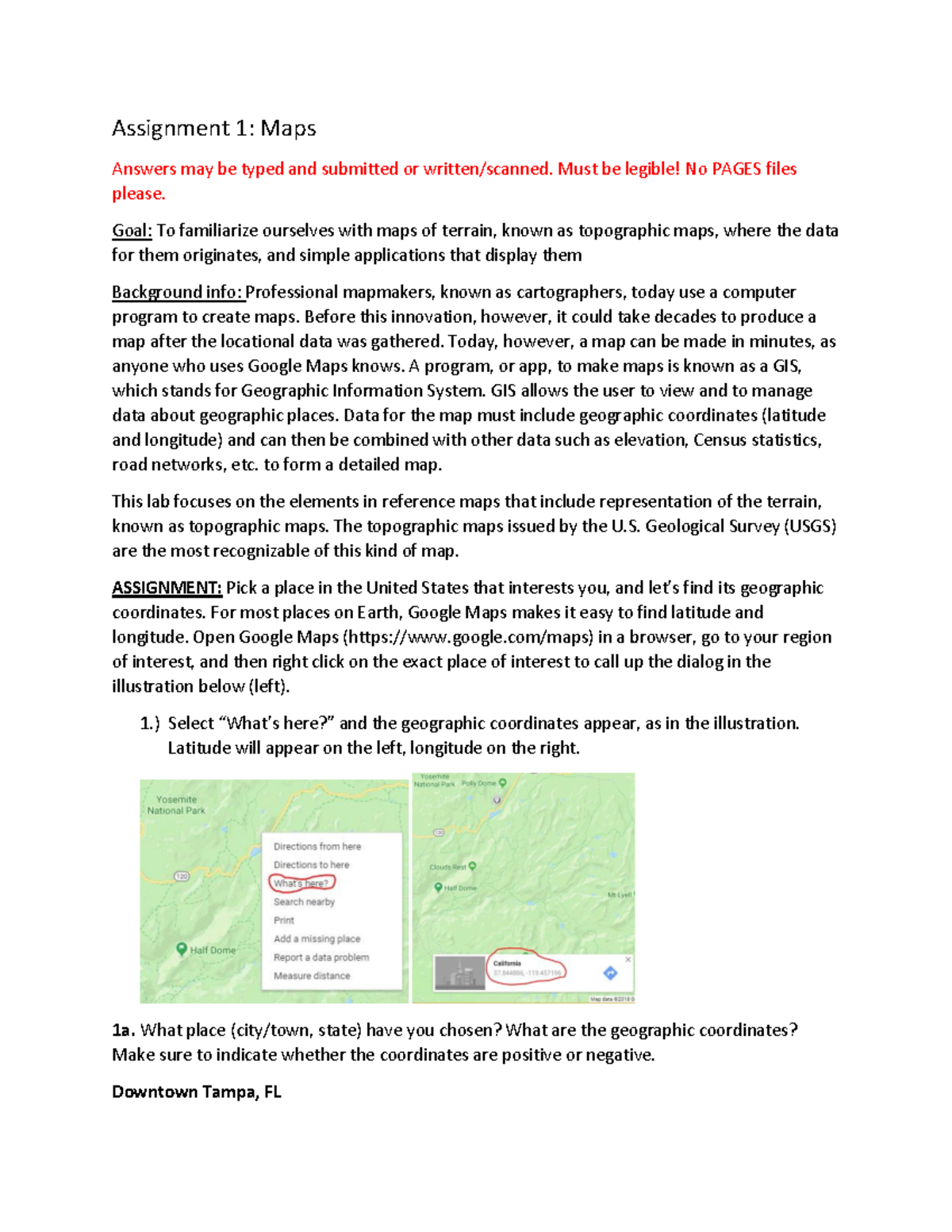 Assignment 1: Topographic Maps and Geographic Coordinates Analysis ...
