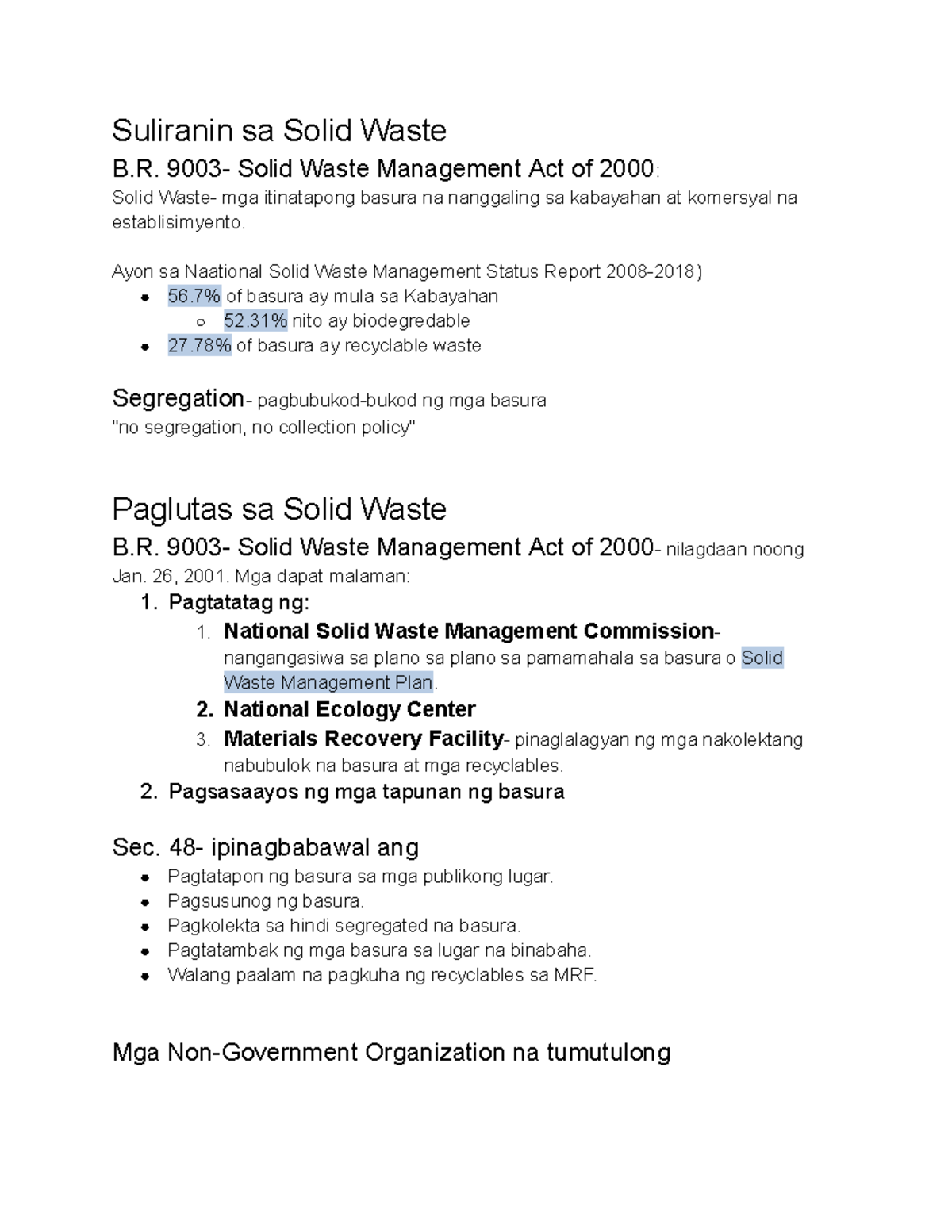 AP 10 Q1 Reviewer: Solid Waste Management & Climate Change Overview - Studocu