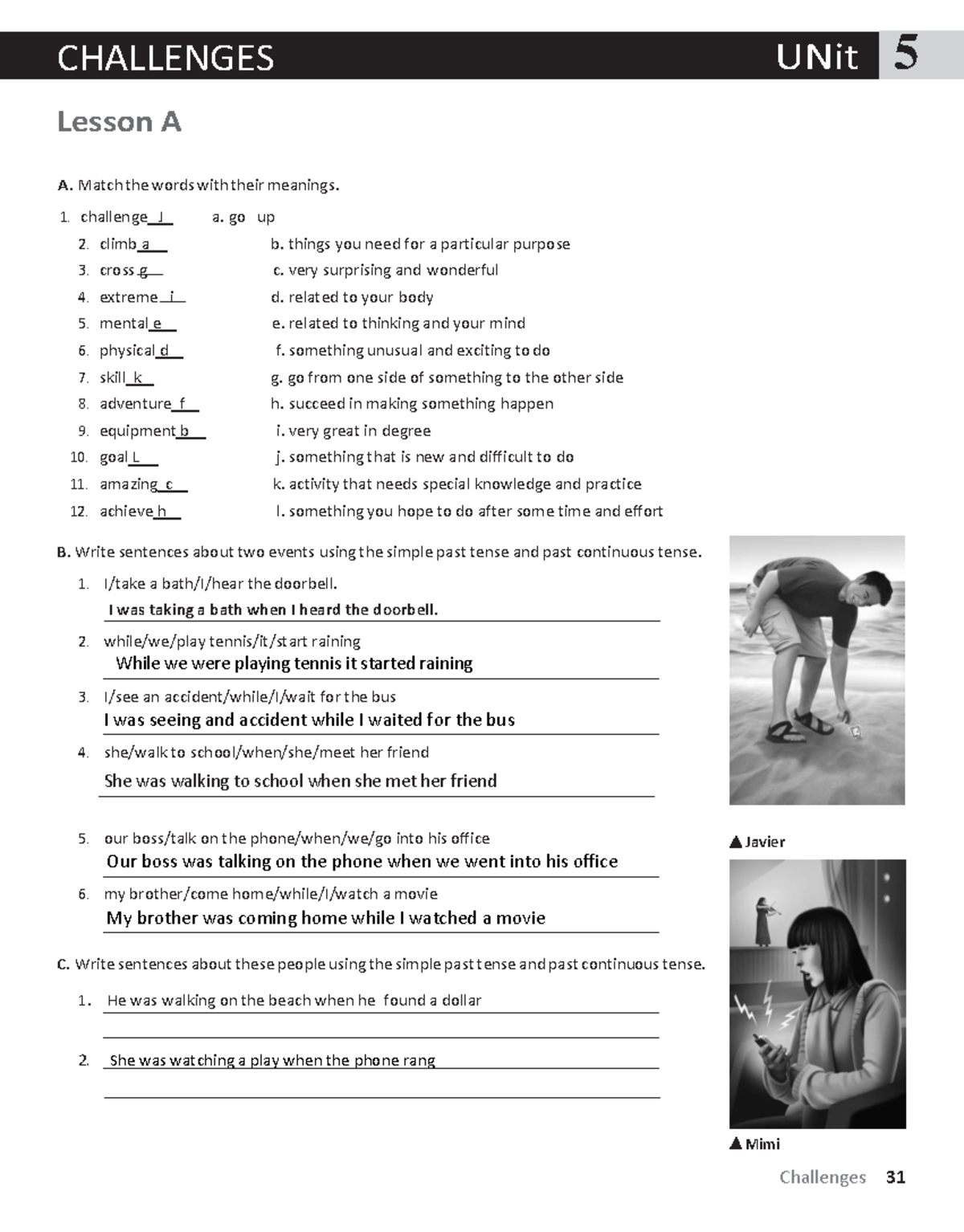World English 2 Workbook Unit 5 pdf - Challenges 31 Lesson A A. Match ...