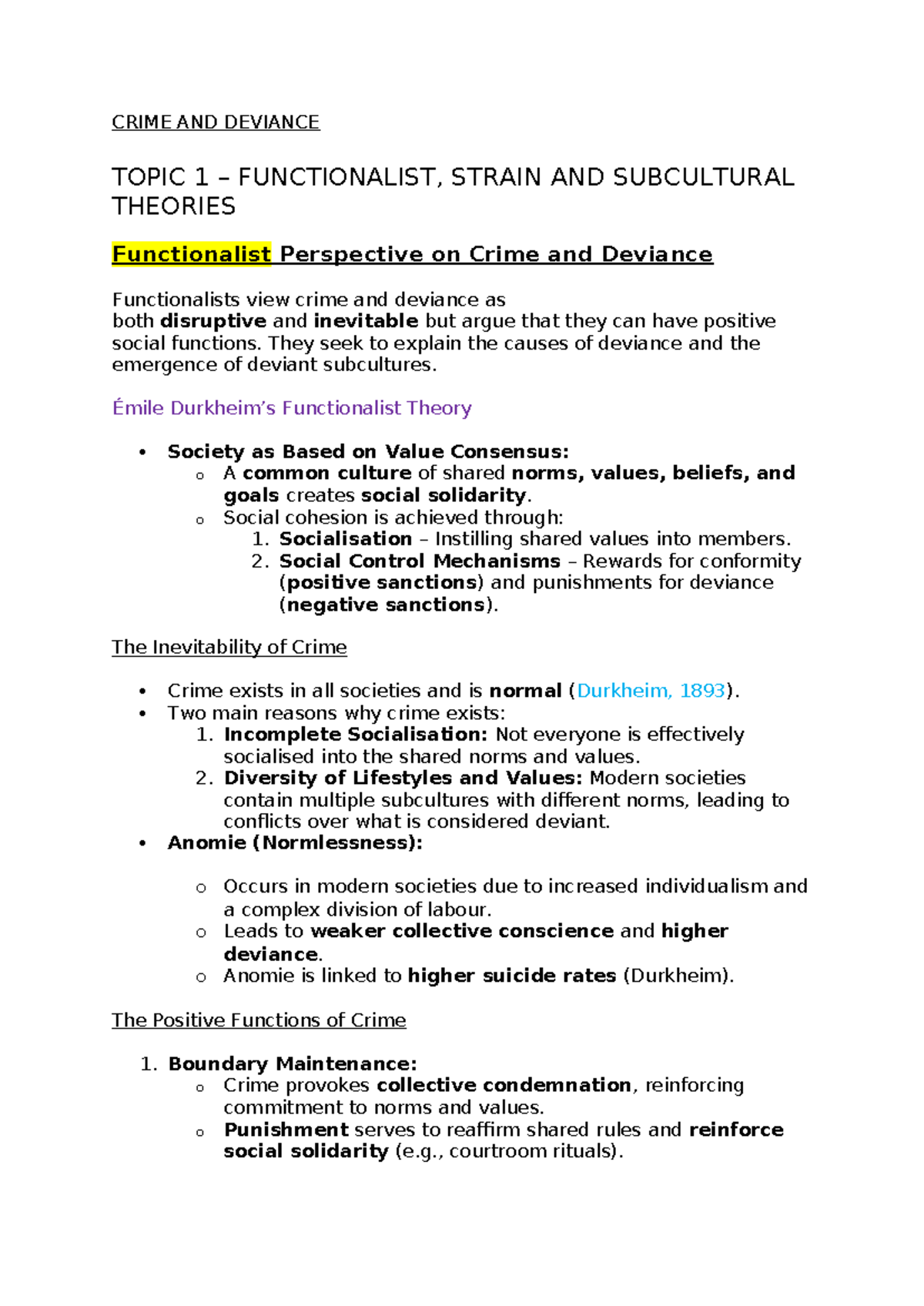 CRIME AND DEVIANCE: Theories of Functionalism, Strain, and Labeling ...