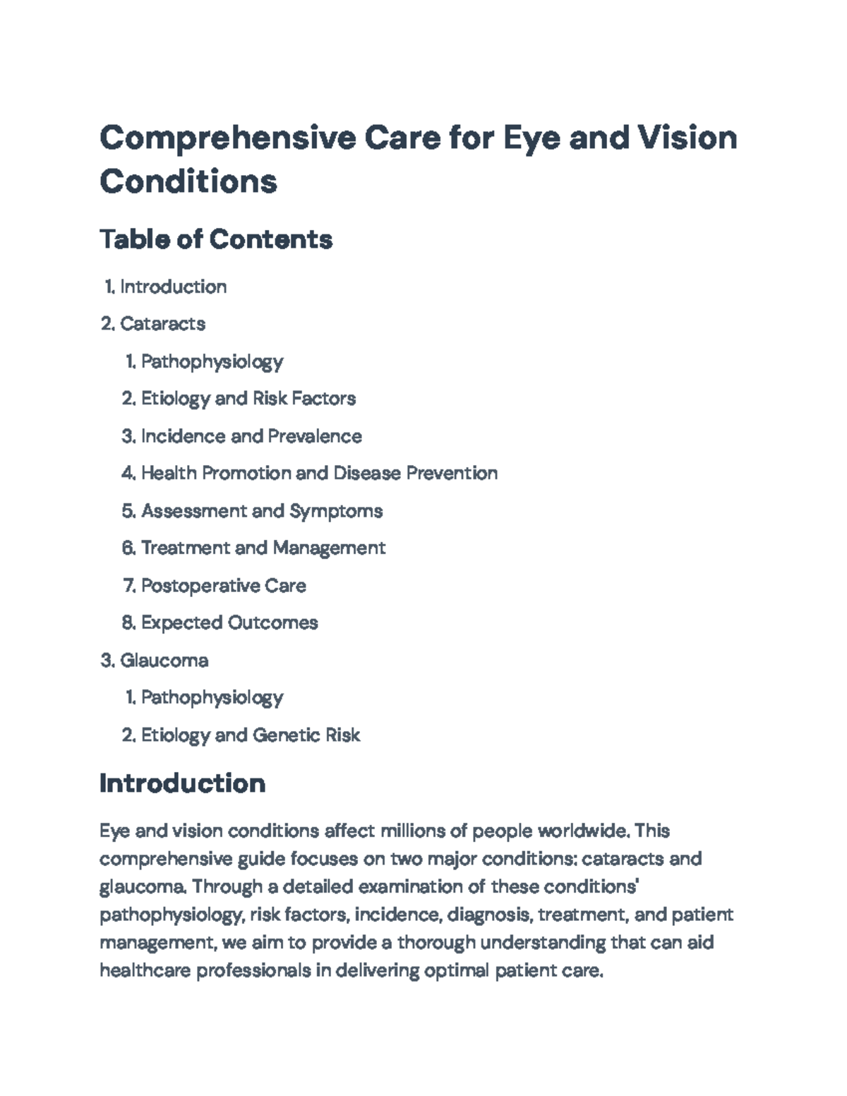 Comprehensive Care for Cataracts & Glaucoma: A Healthcare Guide - Studocu