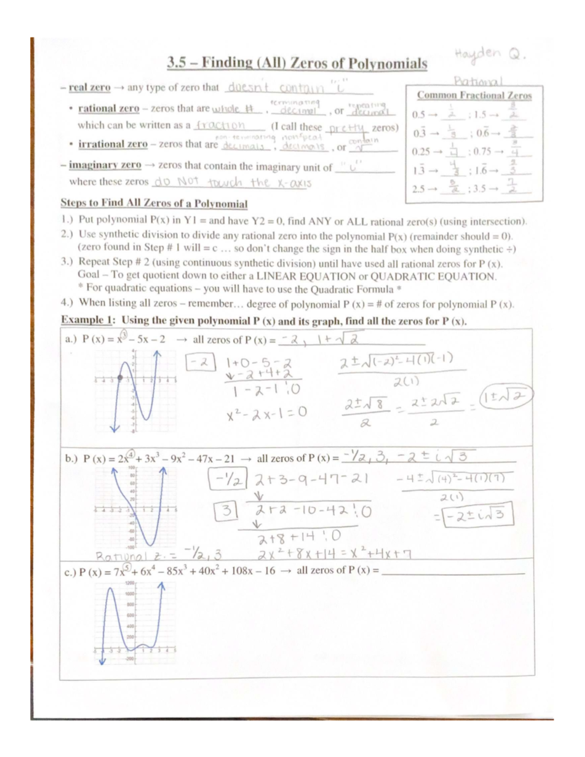 3.5 - Finding All Zeros of Polynomials: Practice Problems and Solutions ...