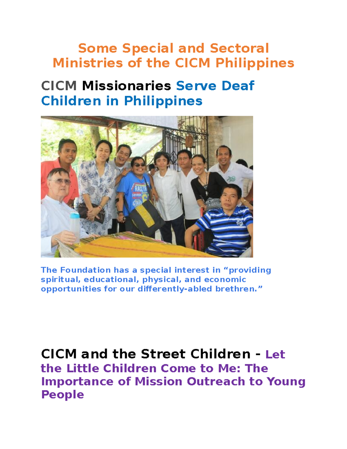 Cfe special sectors - Some Special and Sectoral Ministries of the CICM ...