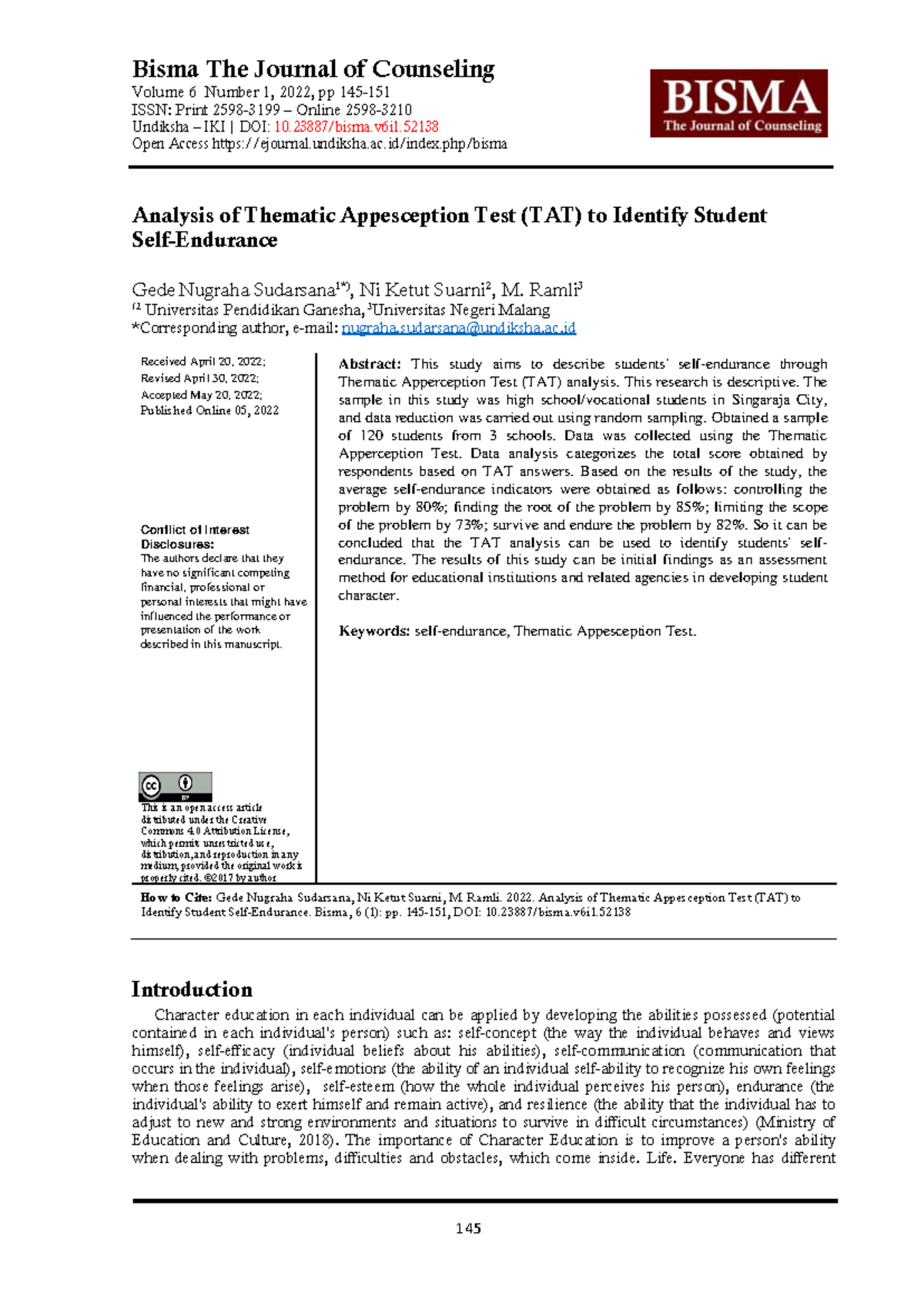 Analysis of Thematic Apperception Test (TAT) for Student Character ...