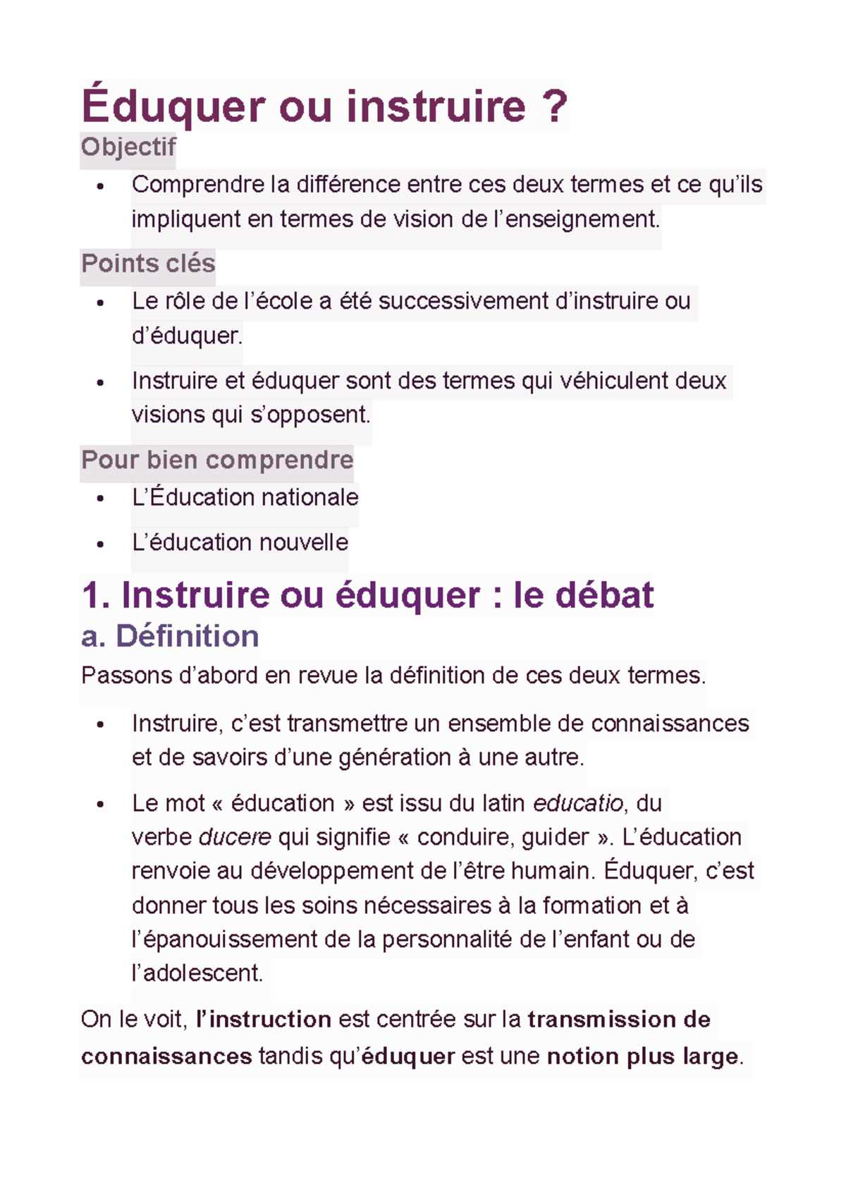 Éduquer ou instruire - Éduquer ou instruire? Objectif Comprendre la ...