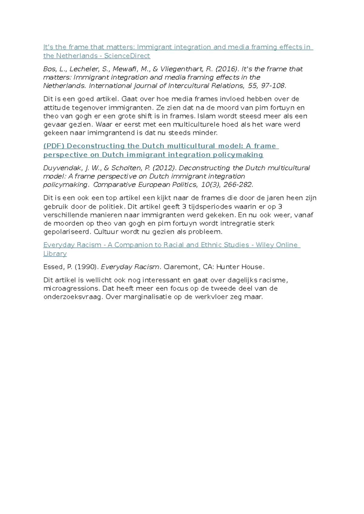 Immigrant Integration & Media Framing Effects in NL: Key Articles - Studeersnel