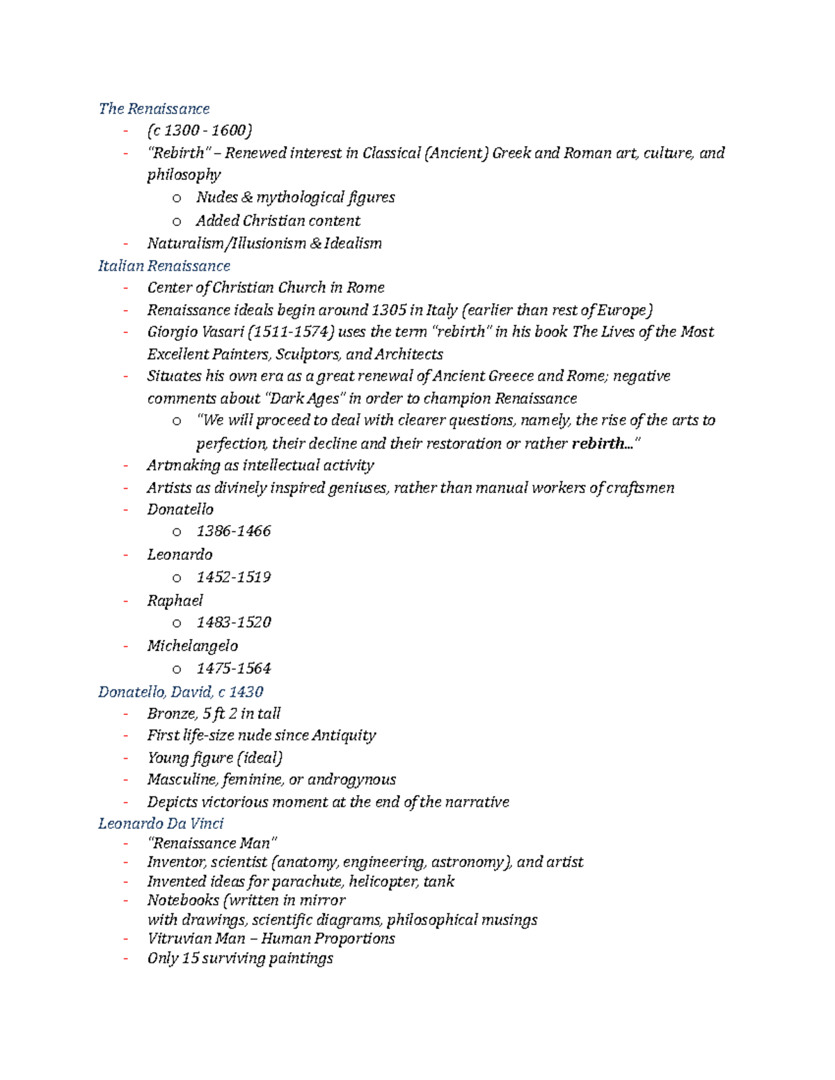 Italian Renaissance - Intro to Art - The Renaissance (c 1300 - 1600 ...