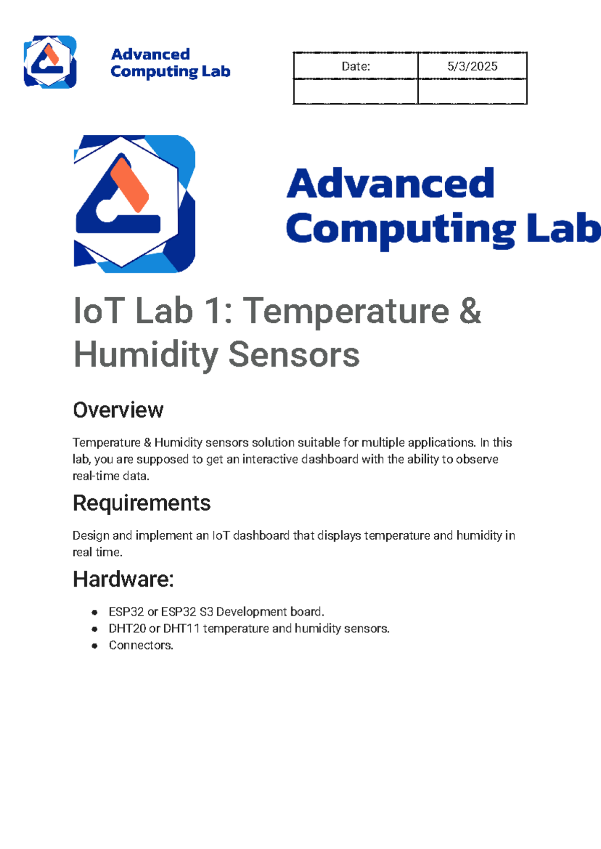 IoT Lab 1: Real-time Temp & Humidity Chart Dashboard Development - Studocu