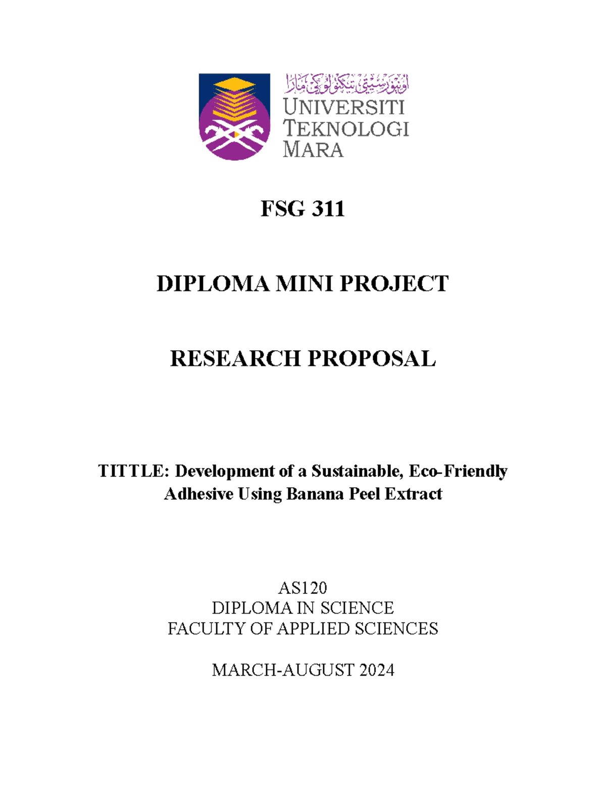 proposal fsg311 - FSG 311 DIPLOMA MINI PROJECT RESEARCH PROPOSAL TITTLE ...