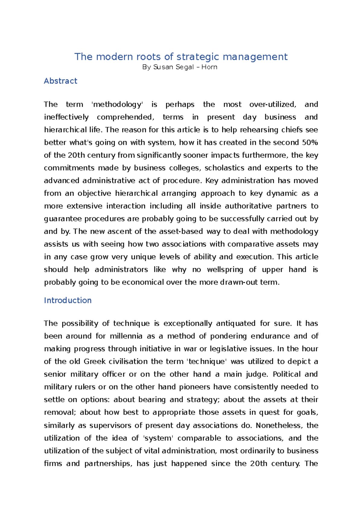 The modern roots of strategic management - The reason for this article ...