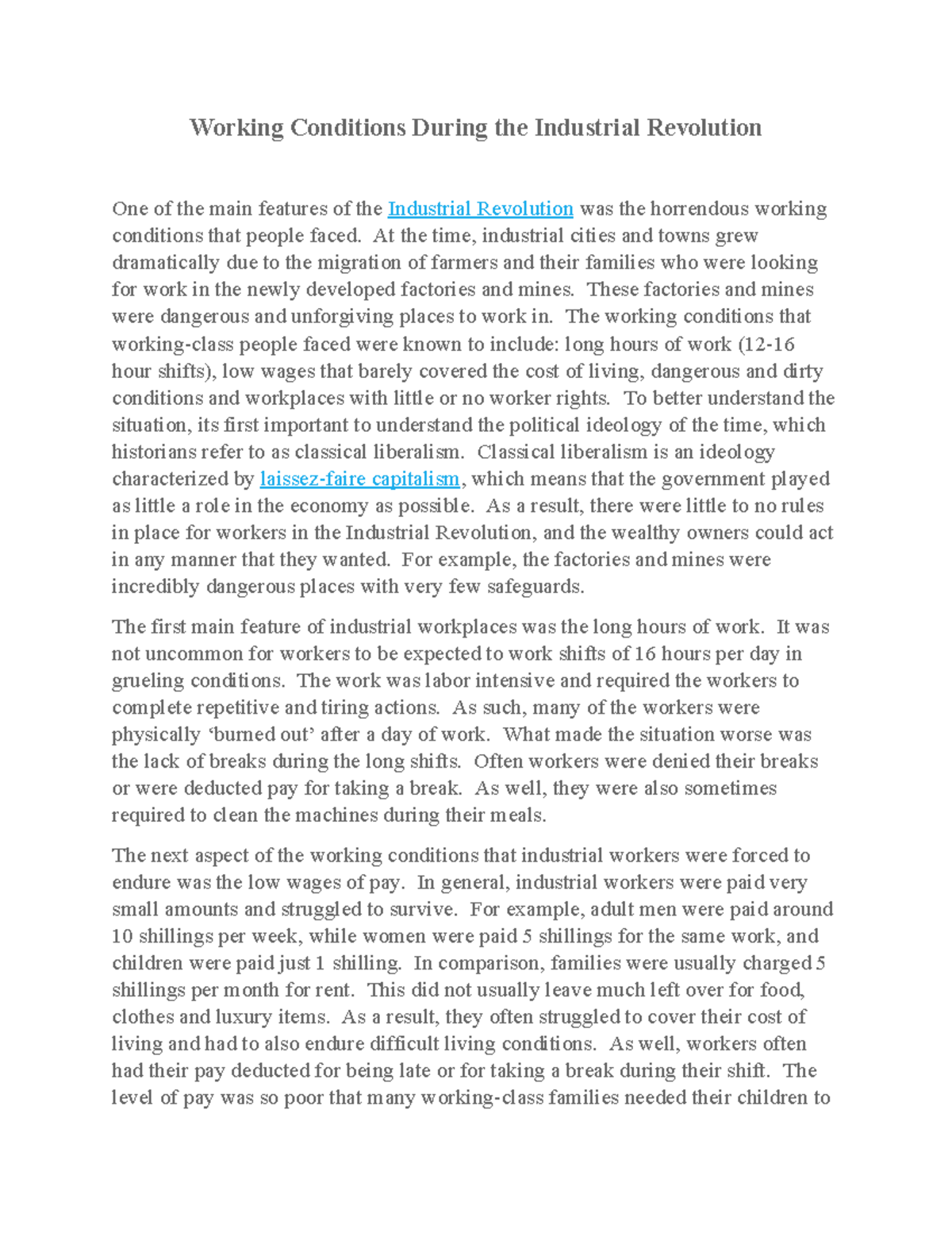 Working Conditions in the Industrial Revolution: A Historical Analysis ...