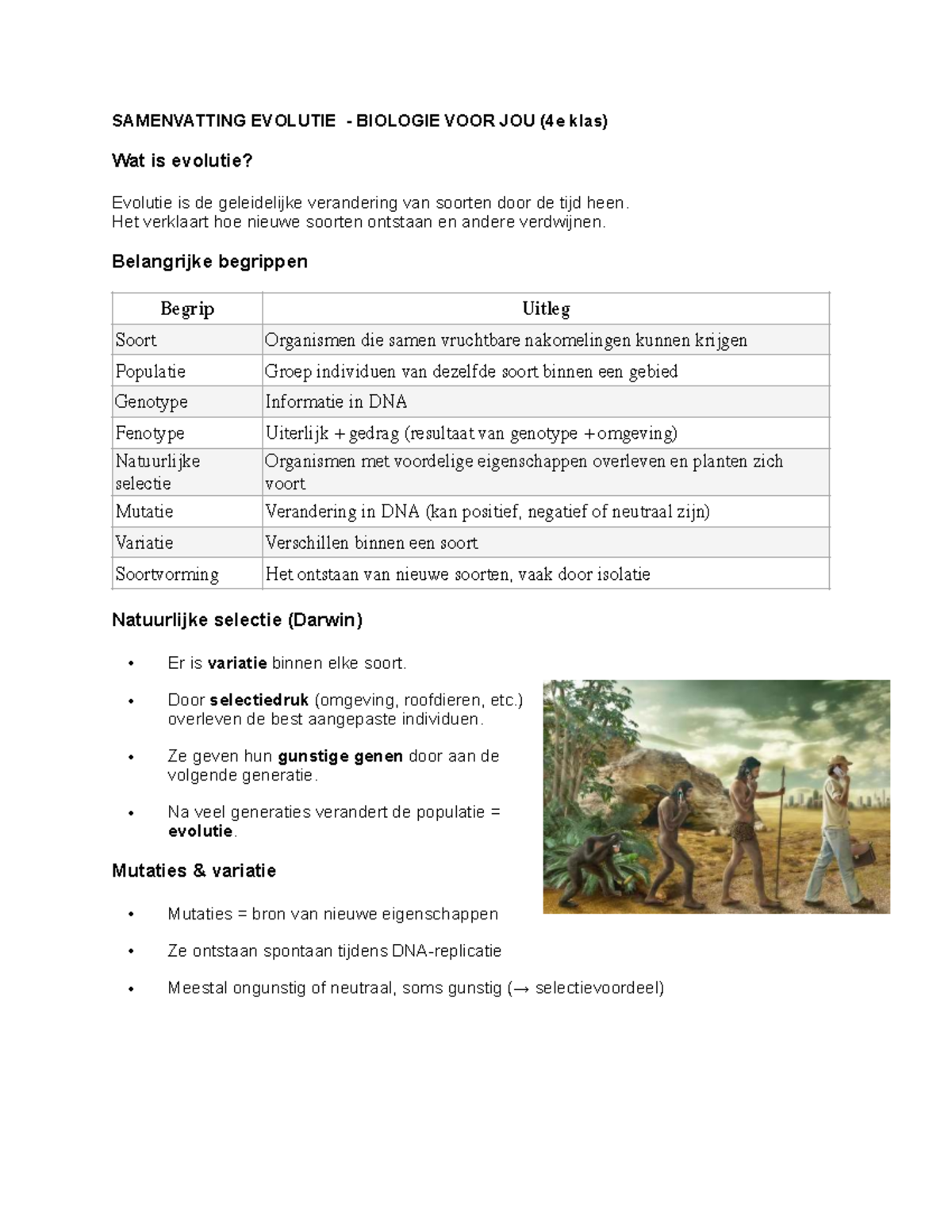 Evolutie Samenvatting en Oefentoets - 4e klas VWO Biologie - Studeersnel