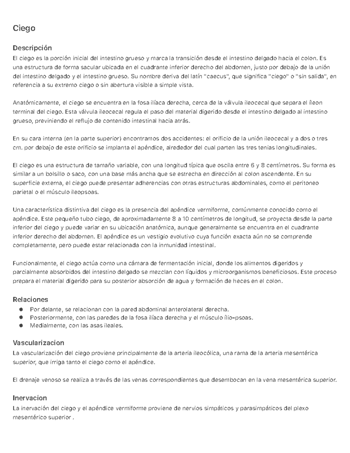 CIEGO - Resumen de Estructura y Función del Intestino Grueso - Studocu