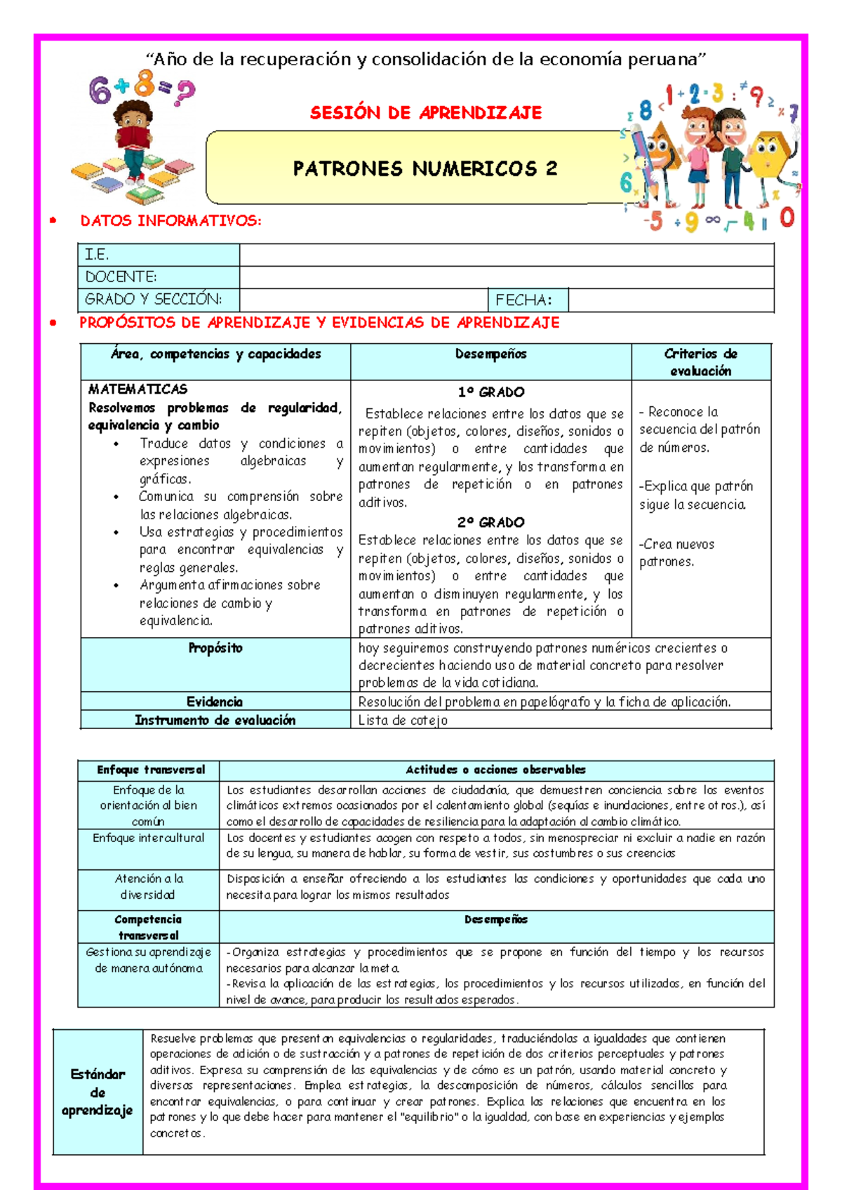 U4 S2 Sesión D4 MAT: Construcción de Patrones Numéricos 2 - Studocu