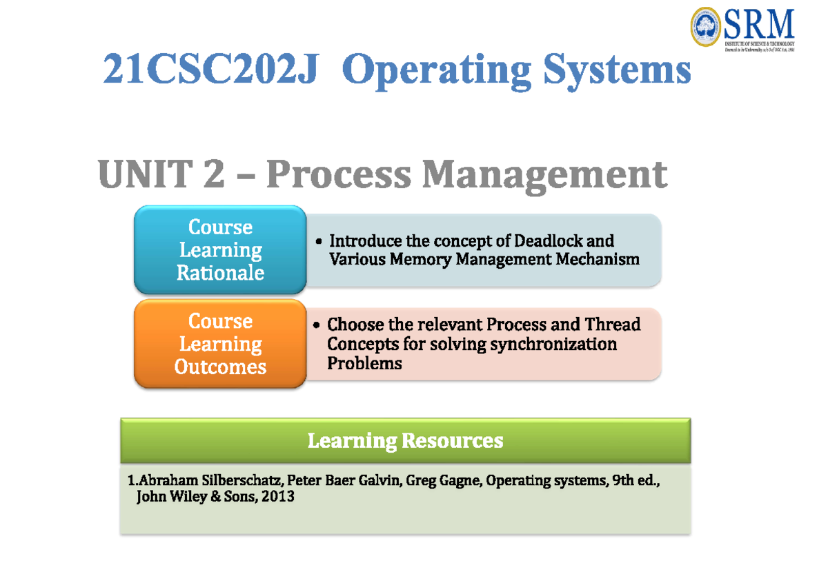 Unit-II 21CSC202J Operating System-PART-1 - Operating Systems - Studocu