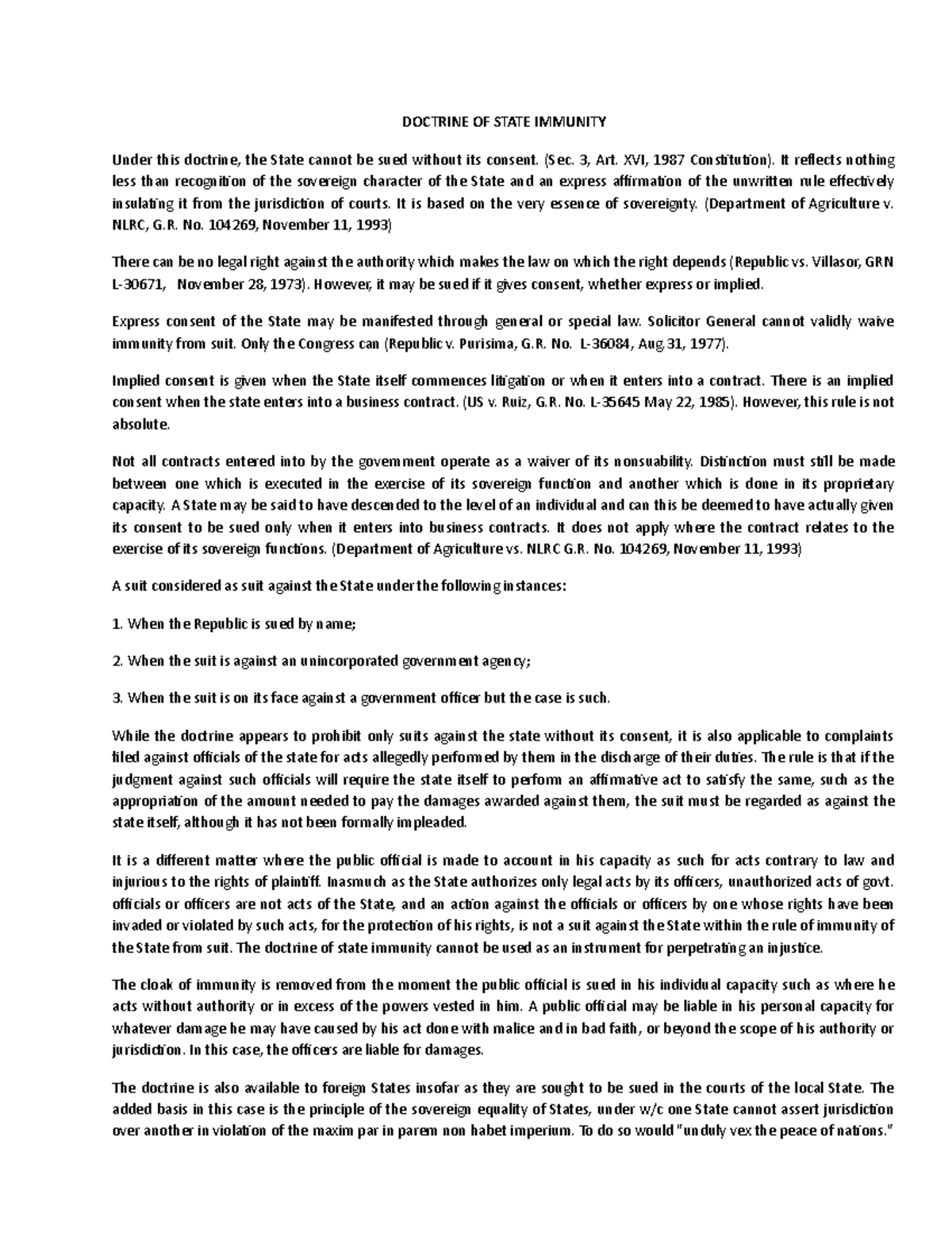 Doctrine Of State Immunity - DOCTRINE OF STATE IMMUNITY Under this ...