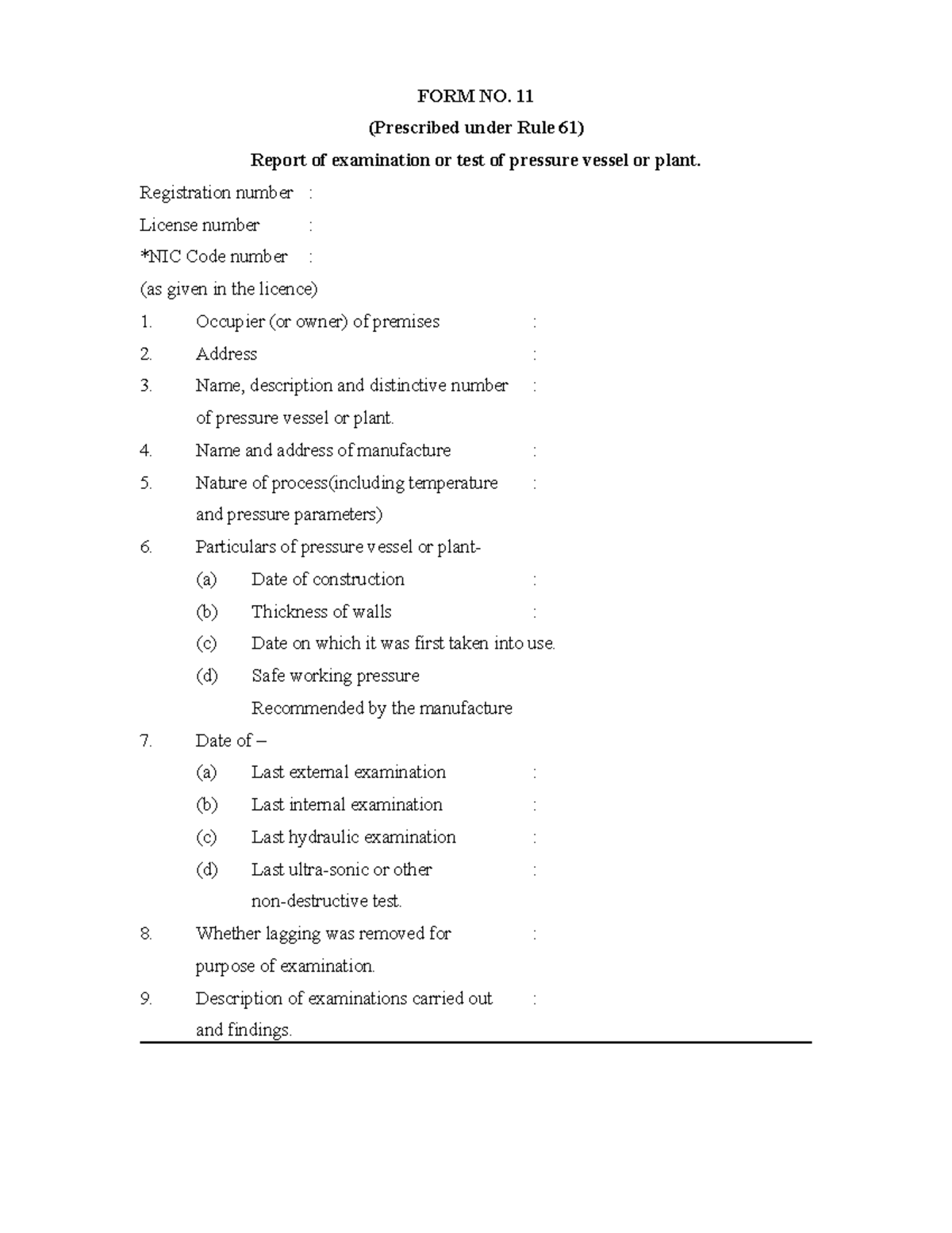 Rajconjnd-4513 - Pressure Vessel Examination Report Form No. 11 - Studocu