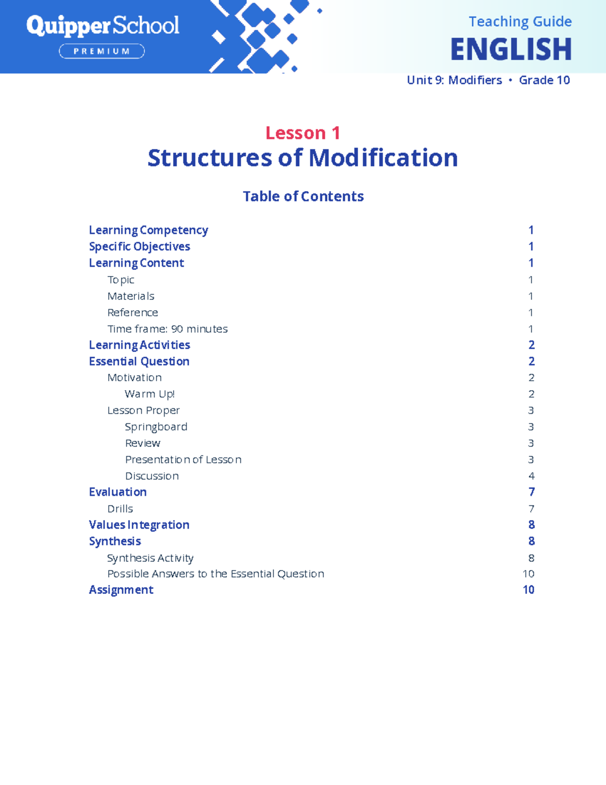 PDF-TG English-10 Unit-9 Lesson-1 Structures of Modification Overview ...
