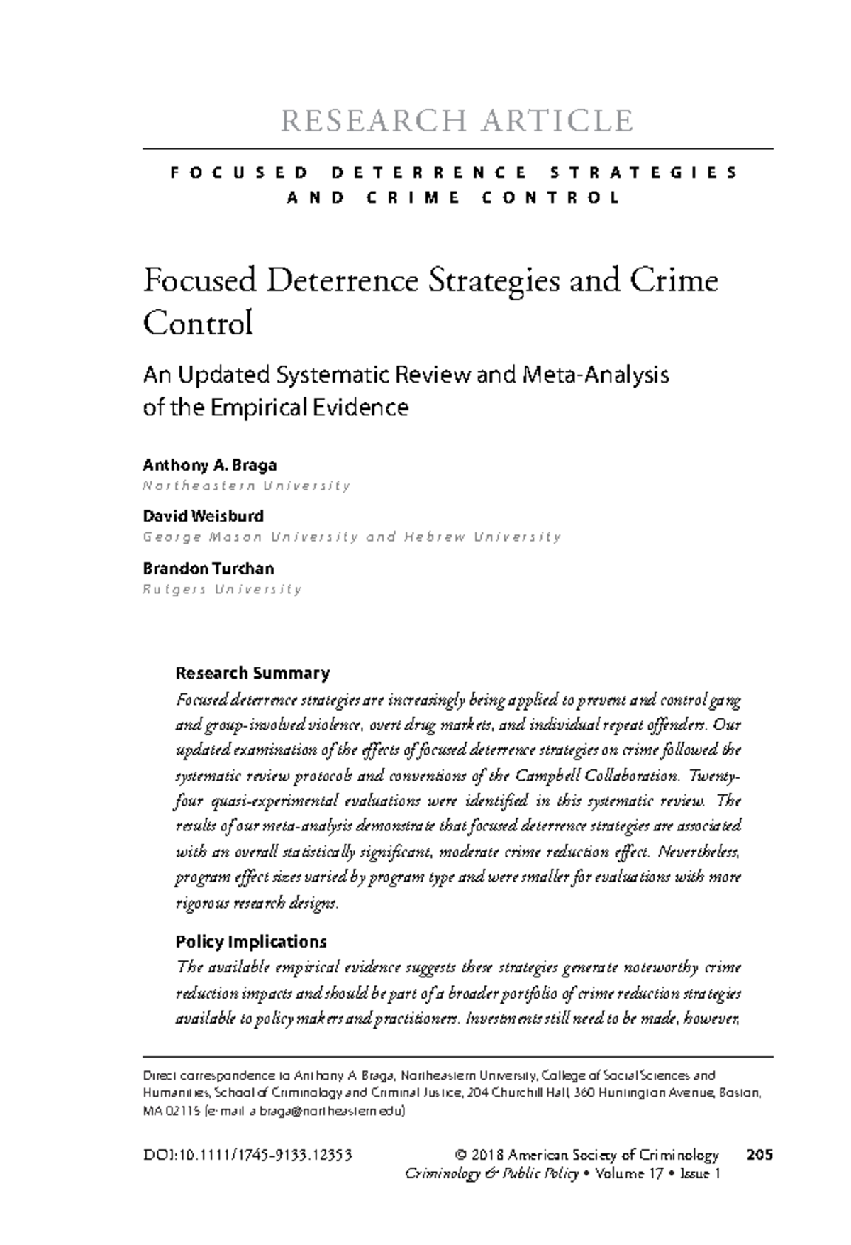 Focused Deterrence Strategies and Crime Control: A Systematic Review ...